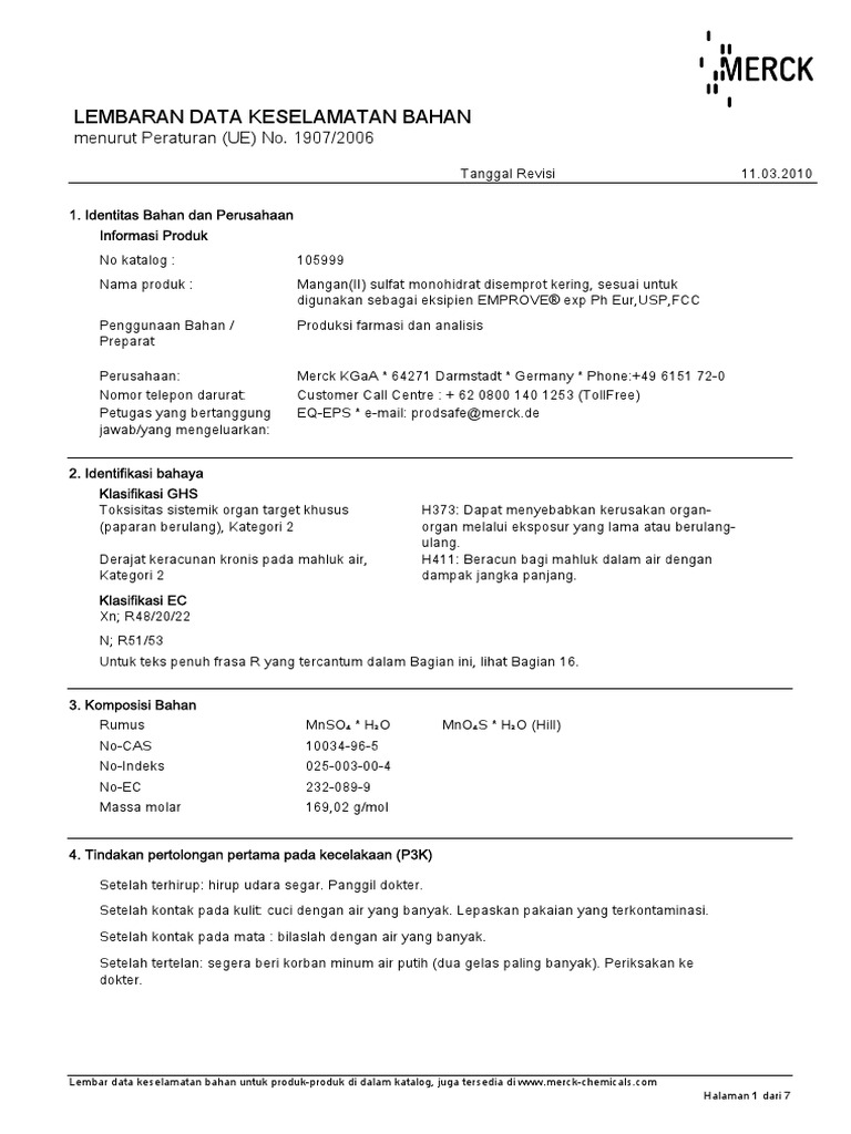 Lembaran Data Keselamatan Bahan: Menurut Peraturan (UE) No. 1907/2006 | PDF