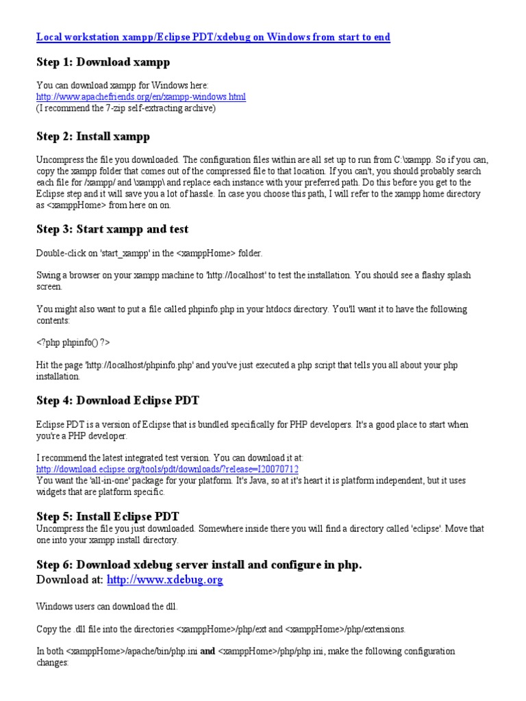 Local xampp/Eclipse PDT/xdebug setup on Windows | PDF | Php | Eclipse (Software)