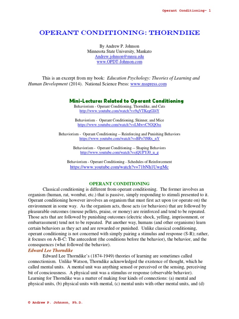 Operant Conditioning Edward Thorndike | PDF | Reinforcement | Behaviorism