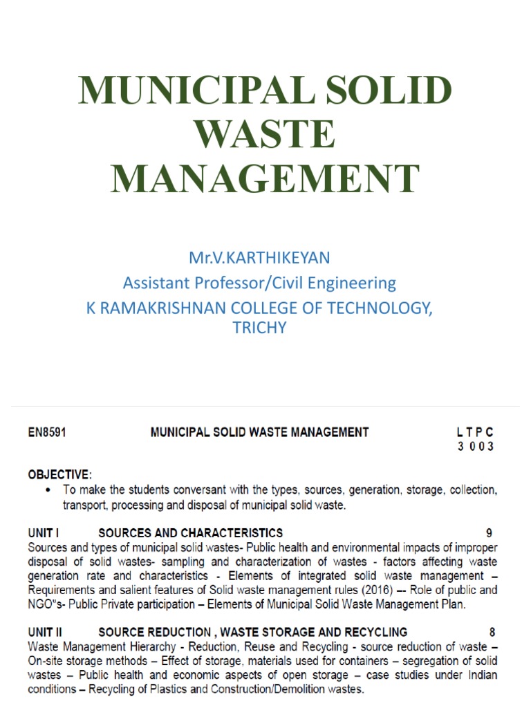 Municipal Solid Waste Management | PDF | Municipal Solid Waste | Landfill