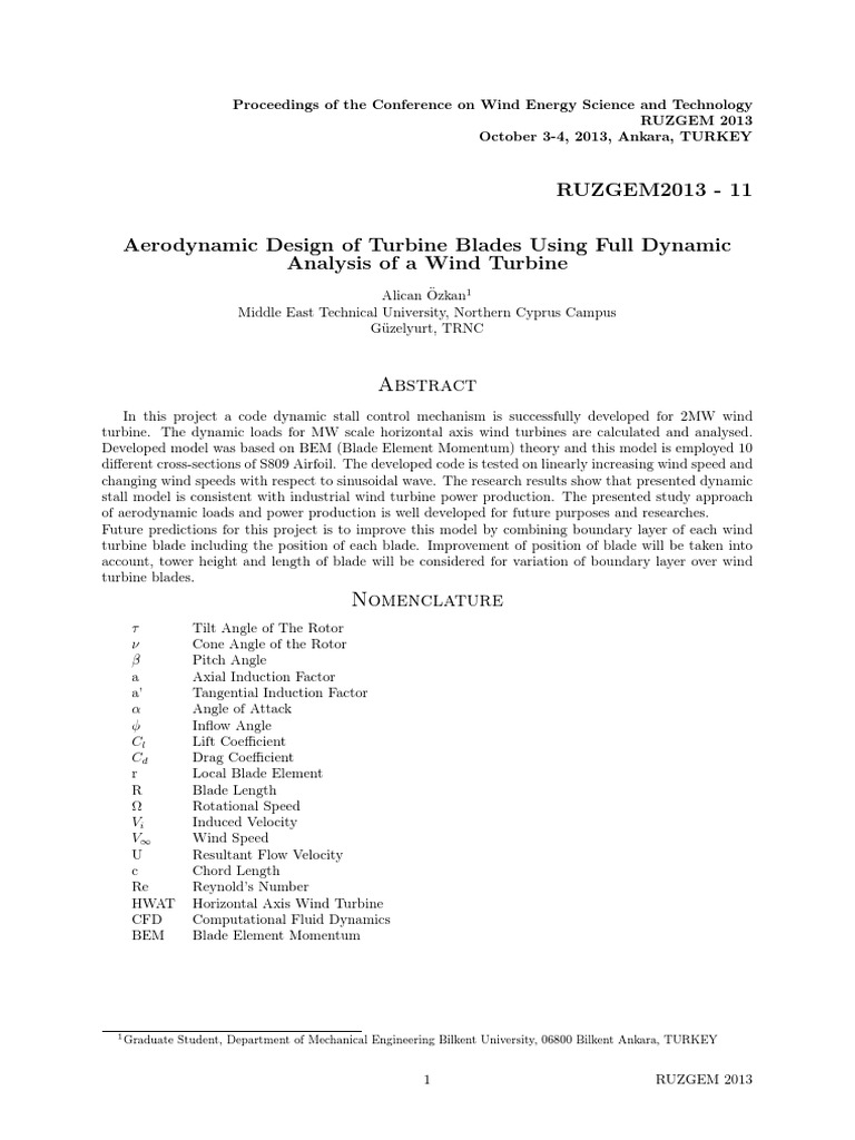 RUZGEM2013 - 11: Graduate Student, Department of Mechanical Engineering Bilkent University ...