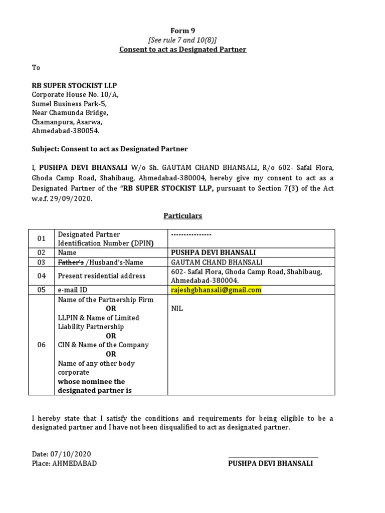 FORM-9-consent-to-act-as-designated-partner-of-LLP Important | PDF