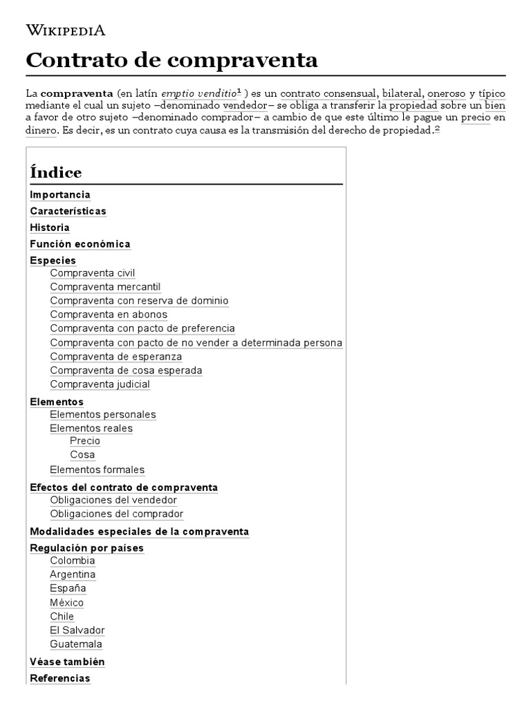 Contrato de Compraventa - Wikipedia, La Enciclopedia Libre | PDF ...