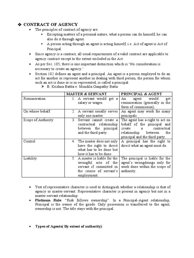 CONTRACT OF AGENCY (EDITED) Summarised Document | PDF | Law Of Agency ...