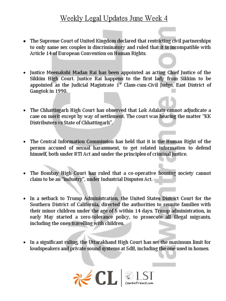 Weekly Legal Updates June Week 4 2018 | PDF