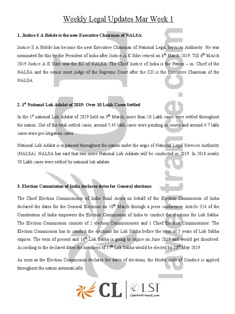 Weekly Legal Updates Mar Week 1 2019 | PDF | Social Institutions ...