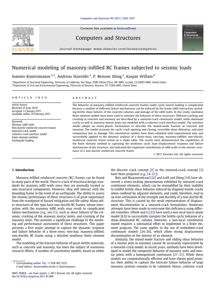 Numerical Modeling of Masonry-Infilled RC Frames Subjected To Seismic Loads - 2011 | PDF ...