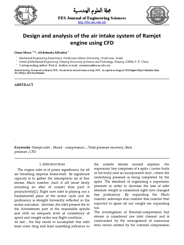Design and Analysis of The Air Intake System of Ramjet Engine Using CFD ...