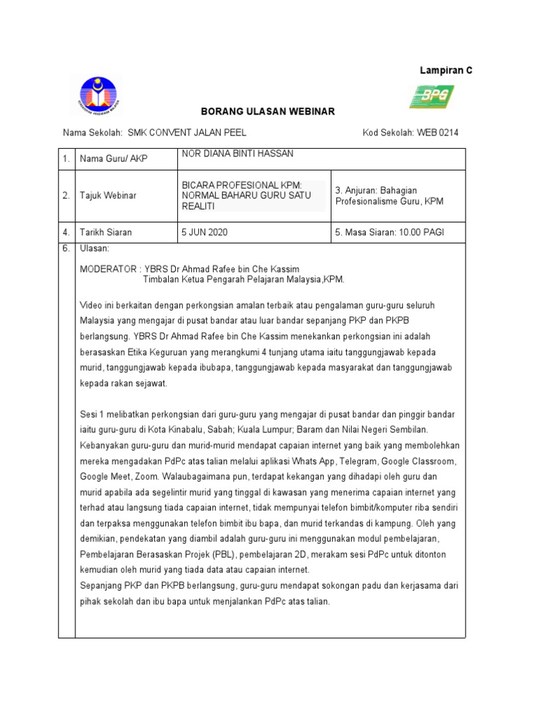 Borang Ulasan Webinar PKP | PDF