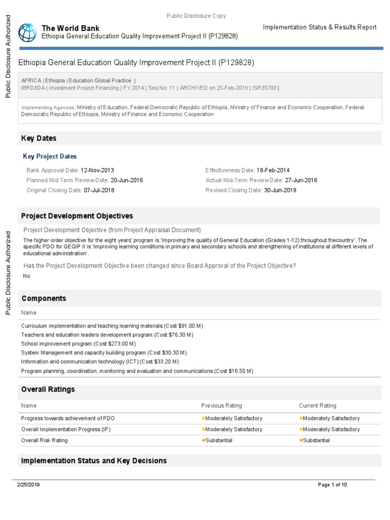 Disclosable Version of The ISR Ethiopia General Education Quality ...