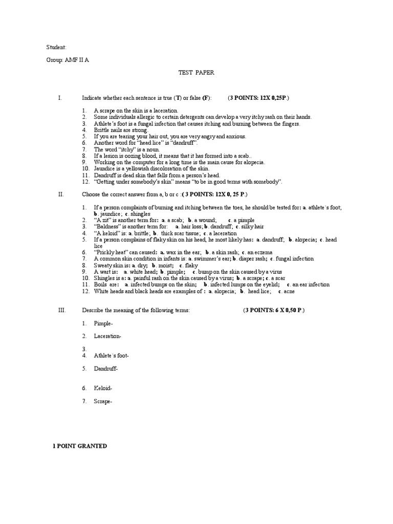 Skin Conditions: A Test on Common Dermatological Terms, Conditions, and ...