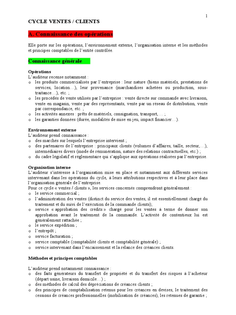 Audit du Cycle Ventes/Clients | PDF | Facture | Contrôle interne