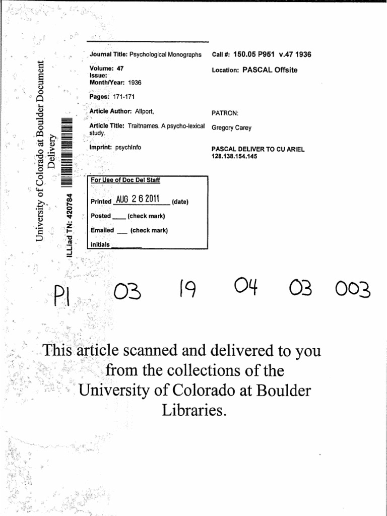 Allport & Odbert (1936) Trait Names PDF | PDF