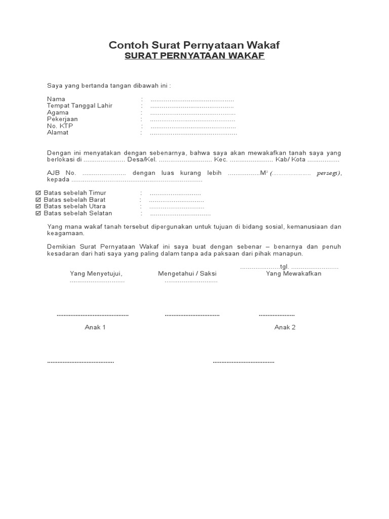 Contoh Surat Pernyataan Wakaf | PDF