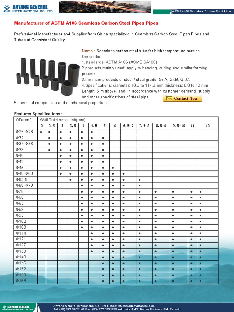 ASTM A106 Seamless Carbon Steel Pipe | PDF | Pipe (Fluid Conveyance ...