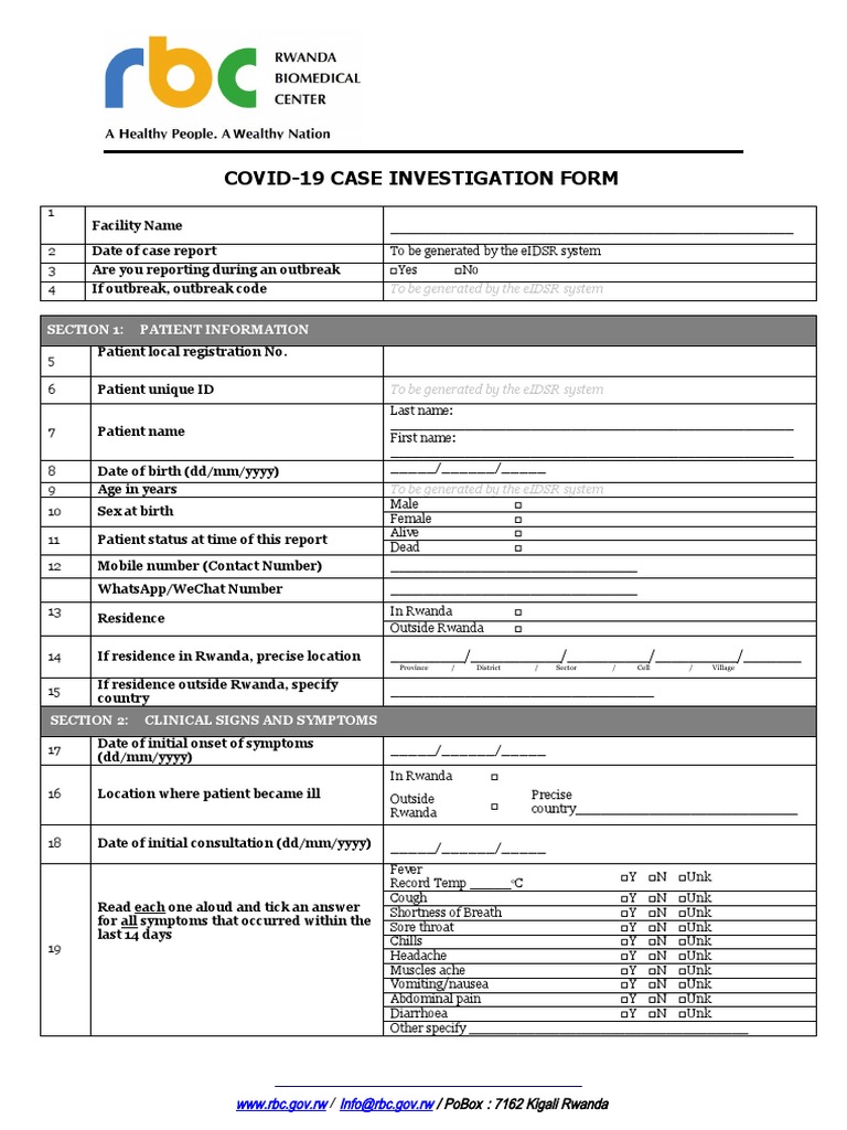 COVID-19 Case Investigation Form - 6mar20 - Validated | PDF | Chronic ...