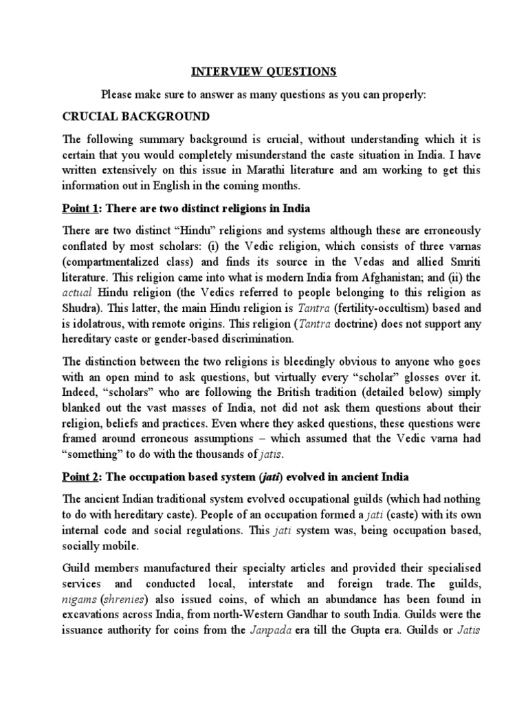 Caste INTERVIEW QUESTIONS-Sanjay-Sonawani-final | PDF | Caste | Dalit