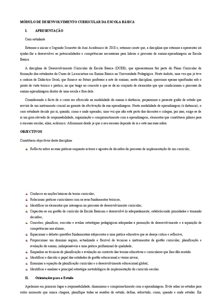 Guia de Estudo Do Módulo de Desenvolvimento Curricular Da Escola Básica ...