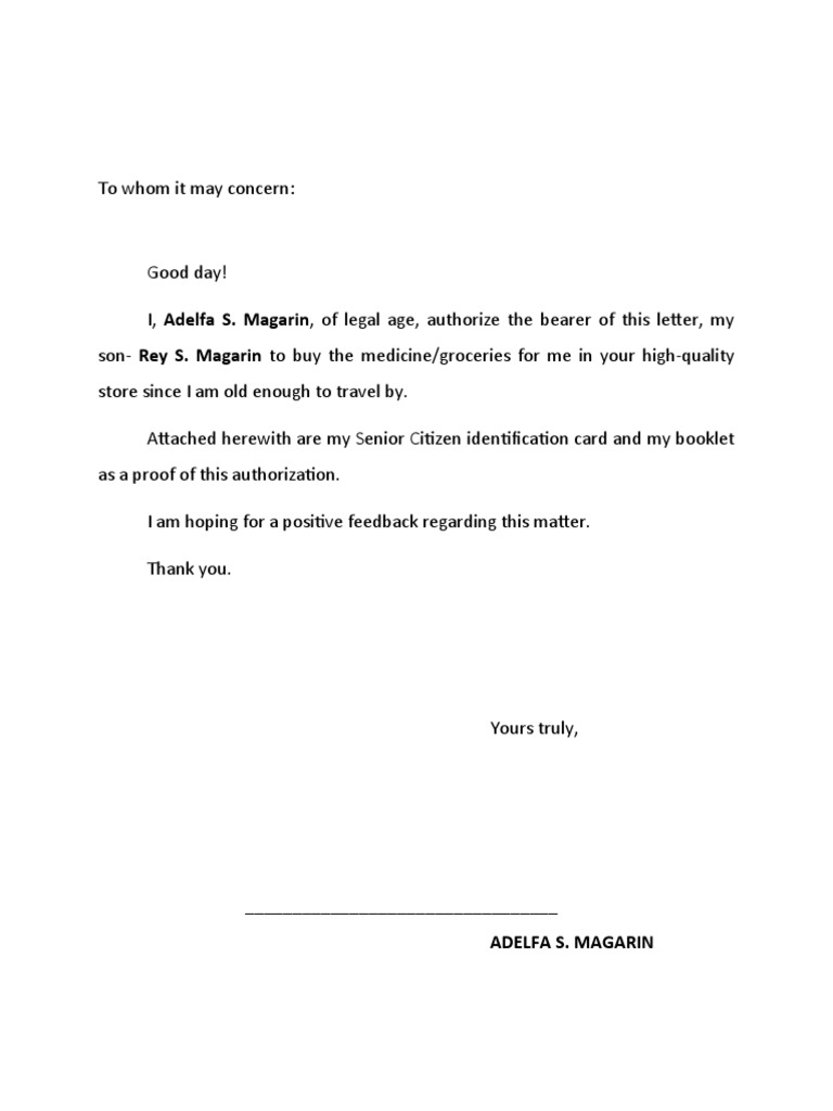 Authorization For Senior Citizen | PDF