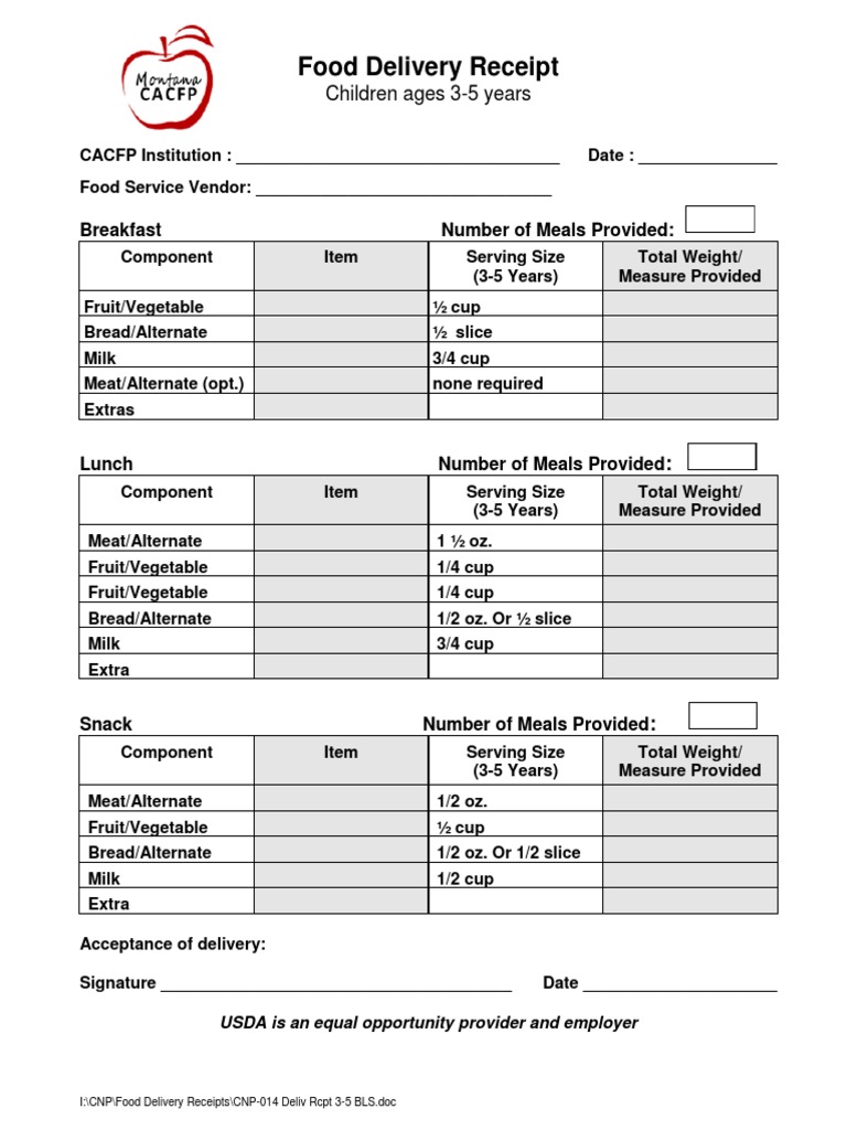Food Delivery Receipt Template 1