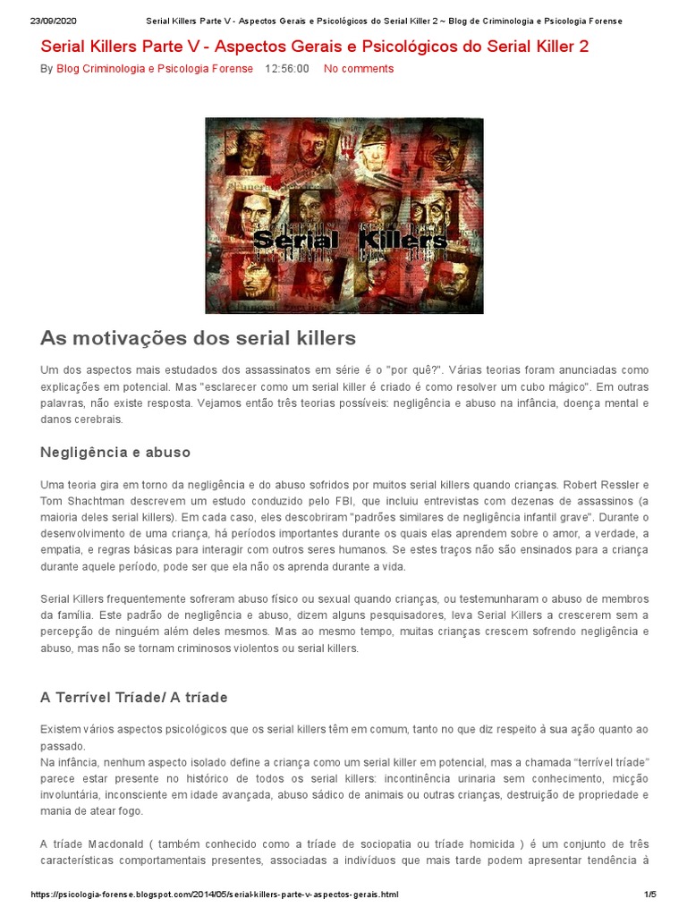 Serial Killers Parte V - Aspectos Gerais e Psicológicos Do Serial ...