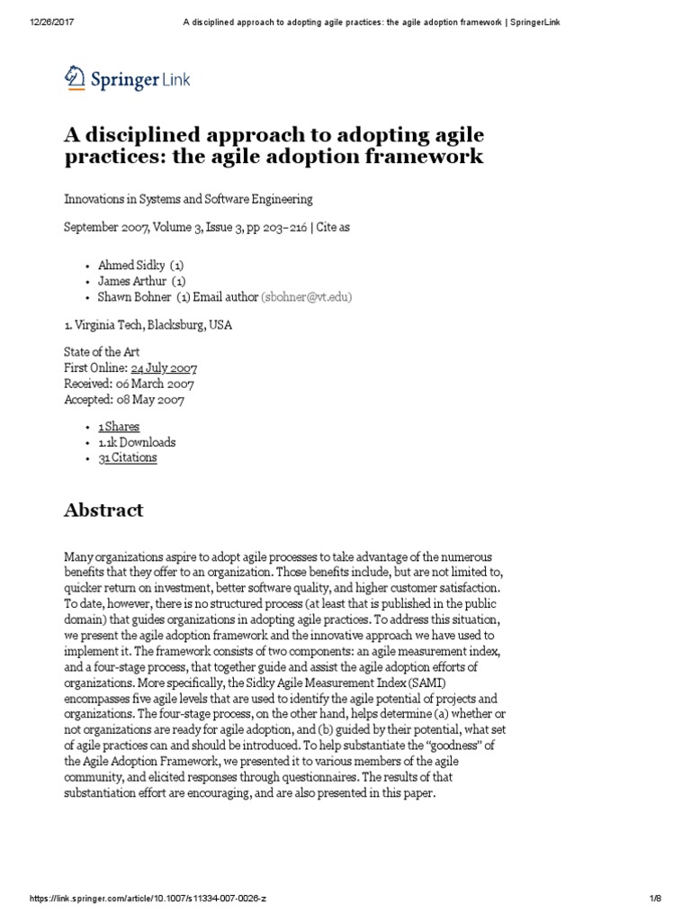 A Disciplined Approach To Adopting Agile Practices - The Agile Adoption Framework - SpringerLink ...