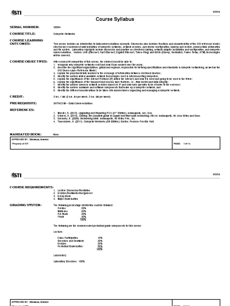 K0094 Syllabus and Course Outline CHED | PDF | Osi Model | Computer Network