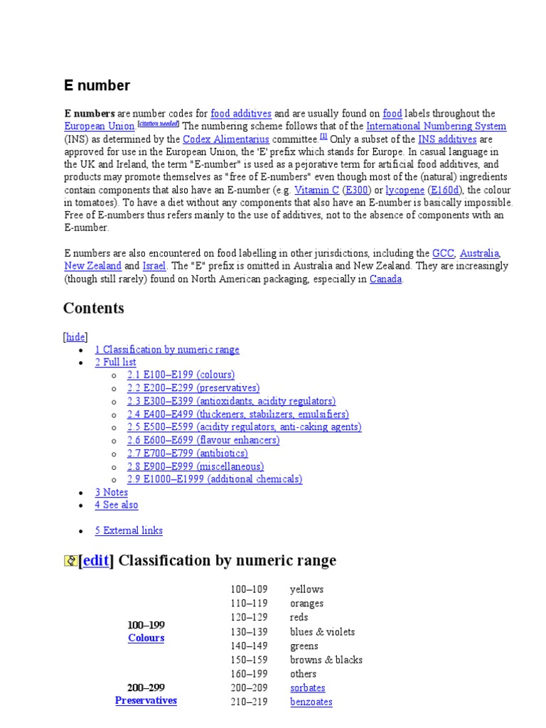 E Numbers Are Number Codes For | PDF | Food Industry | Food Ingredients