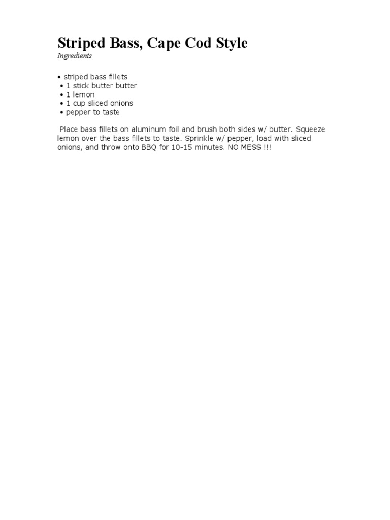 Striper Recipe | PDF | Cooking, Food & Wine