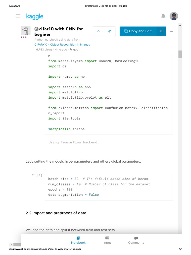 Cifar10 With CNN For Beginer - Kaggle | PDF | Applied Mathematics | Application Software
