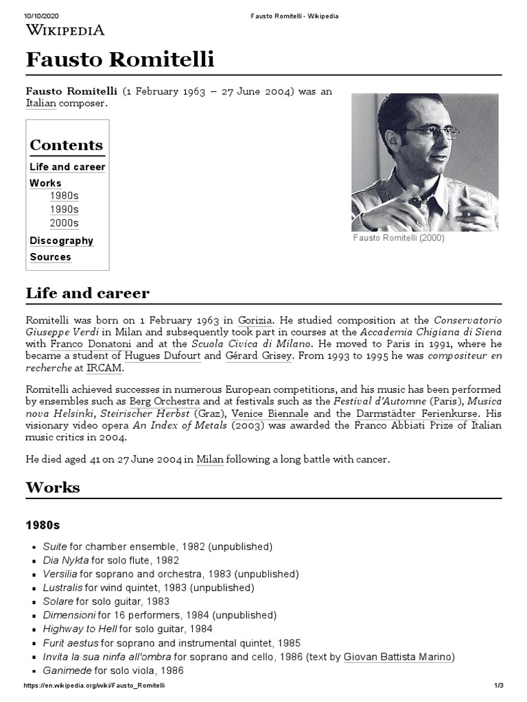 Fausto Romitelli - Wikipedia PDF | PDF | Classical Music | Performing Arts