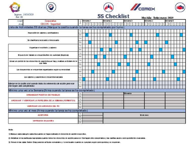 Formato Check List Verificacion 5s Methodology