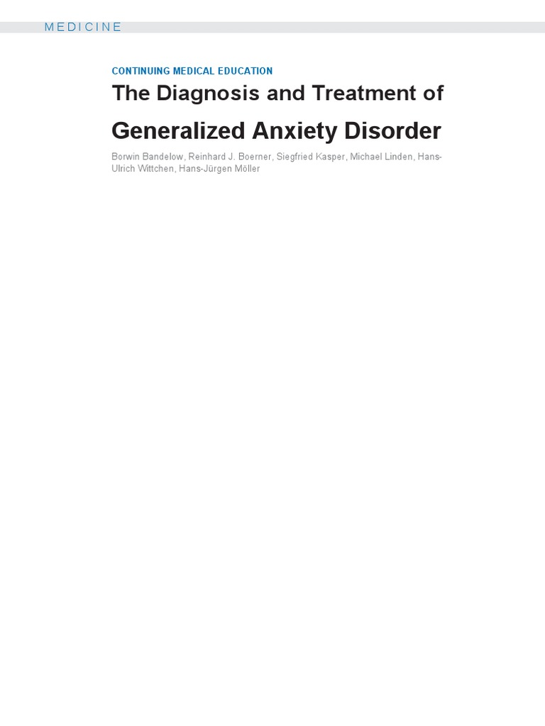 Generalized Anxiety Disorder: The Diagnosis and Treatment of | PDF ...