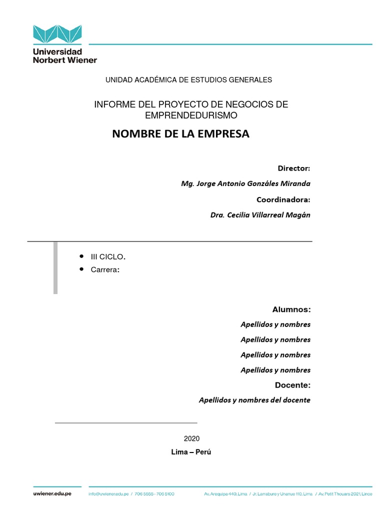 Esquema de Proyecto de Negocios 2020-2 1 | PDF | Marketing | Análisis