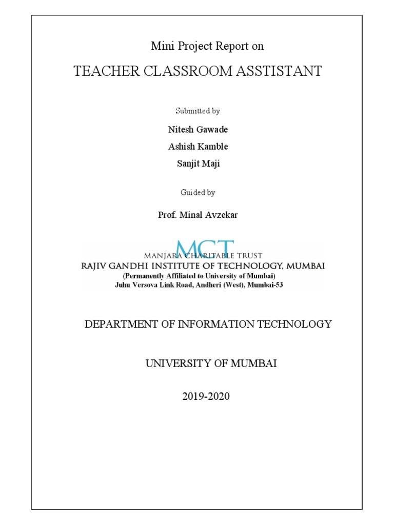 Teacher Classroom Assistant Project Report | PDF | Web Application ...