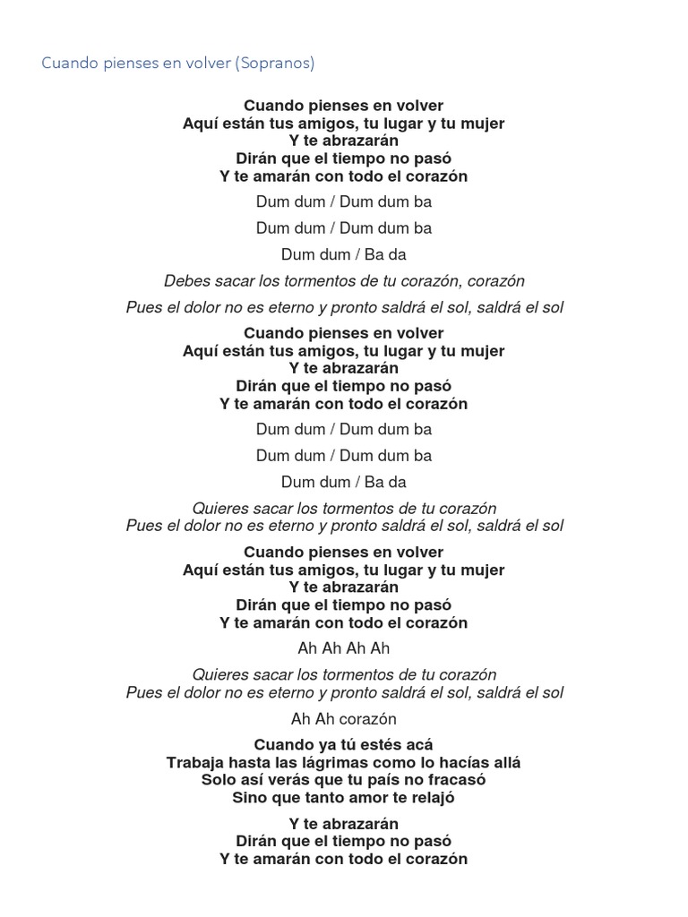4.1 Cuando Pienses en Volver (Letra Sopranos) PDF | PDF