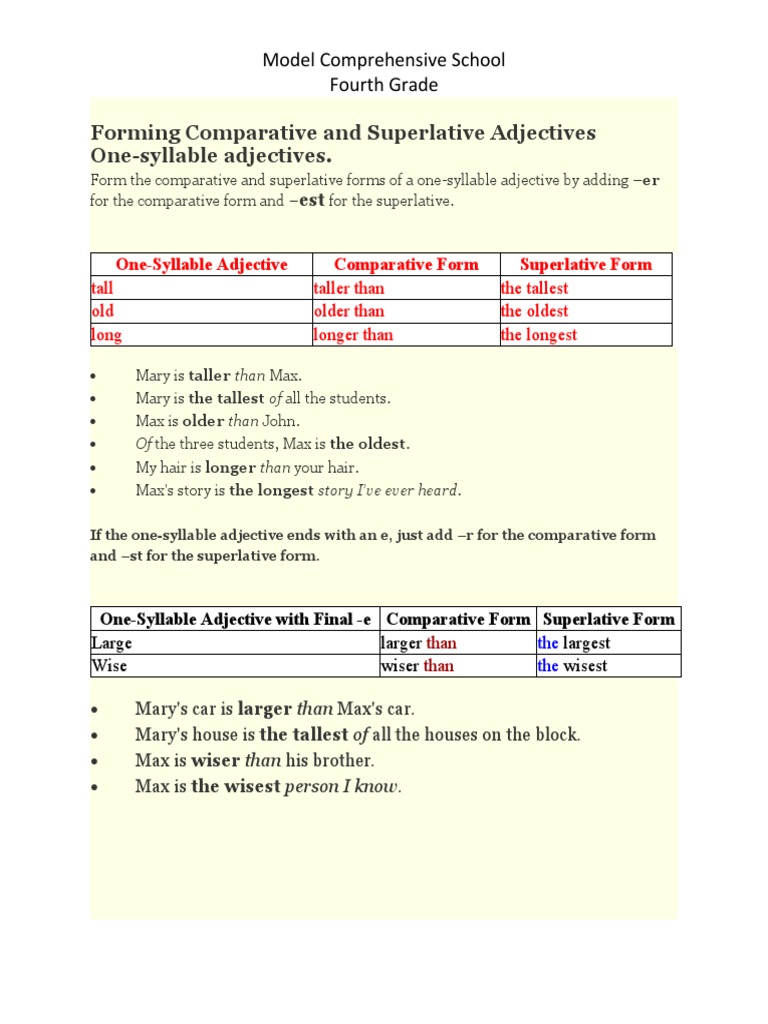 Forming Comparative and Superlative Adjectives | PDF | Language ...