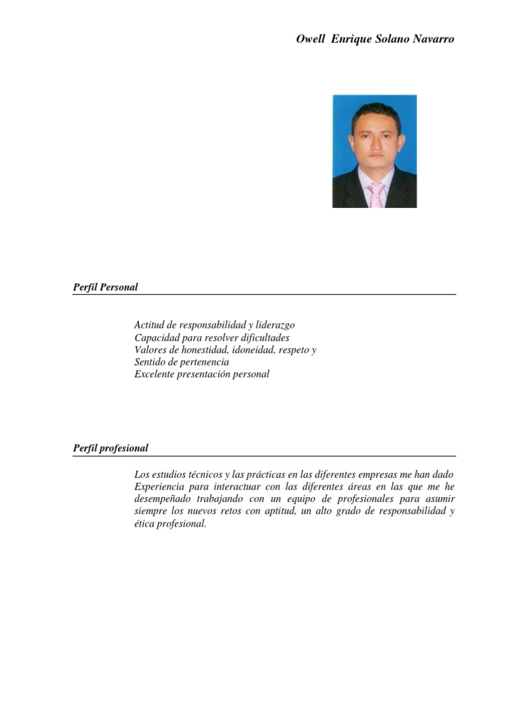 Perfil Profesional de Owell Solano | PDF | Business