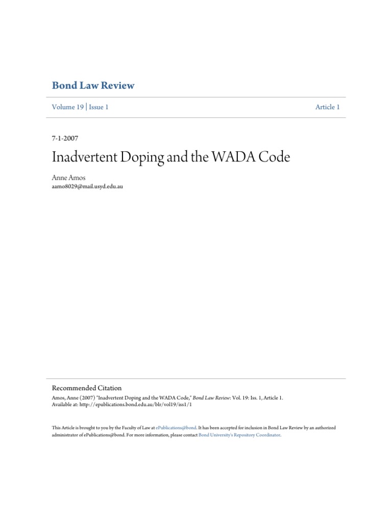 Inadvertent Doping and The WADA Code | PDF | Doping In Sport | Negligence