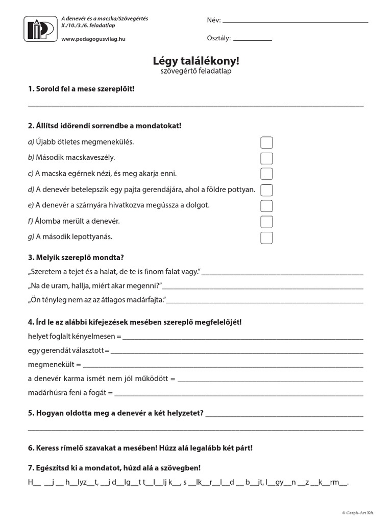 Macska És Denevér Feladatlap | PDF