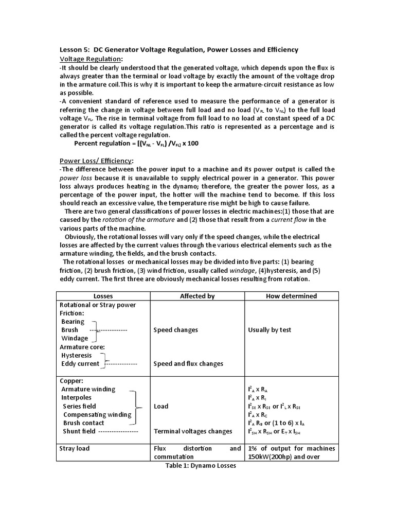 Lesson 5 Generator (Voltage Regulation, Power Losses and Efficiency ...
