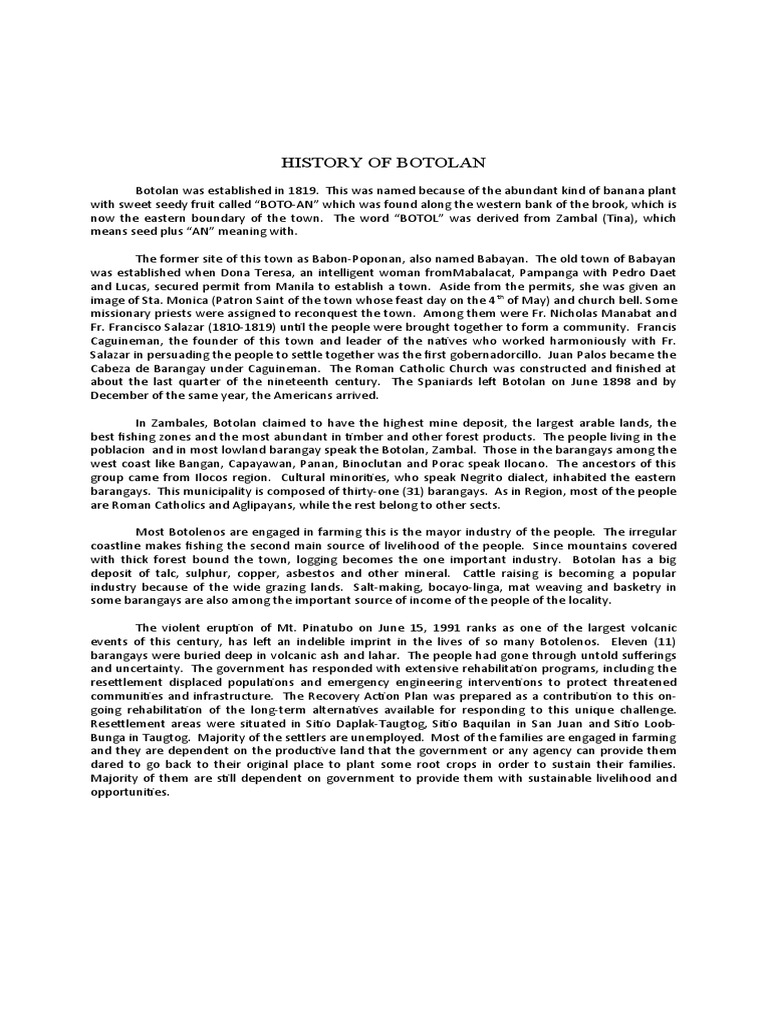 HISTORY OF Botolan and Zambales | PDF | Volcanic Eruption | Agriculture