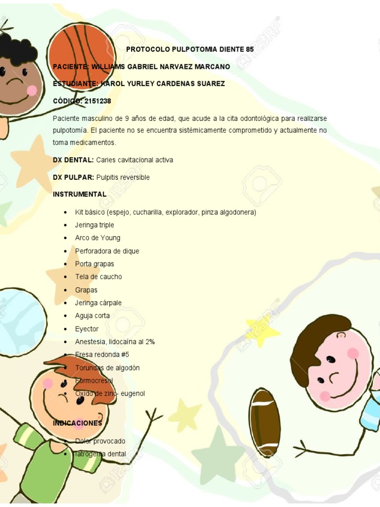 Pulpotomía diente 85 niño 9 años | PDF | Odontología | Especialidades ...