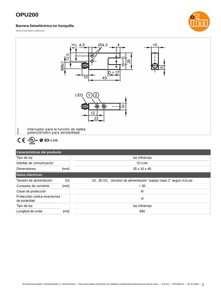 Barrera Fotoeléctrica OPU200 IO-Link | PDF | Ingenieria Eléctrica ...