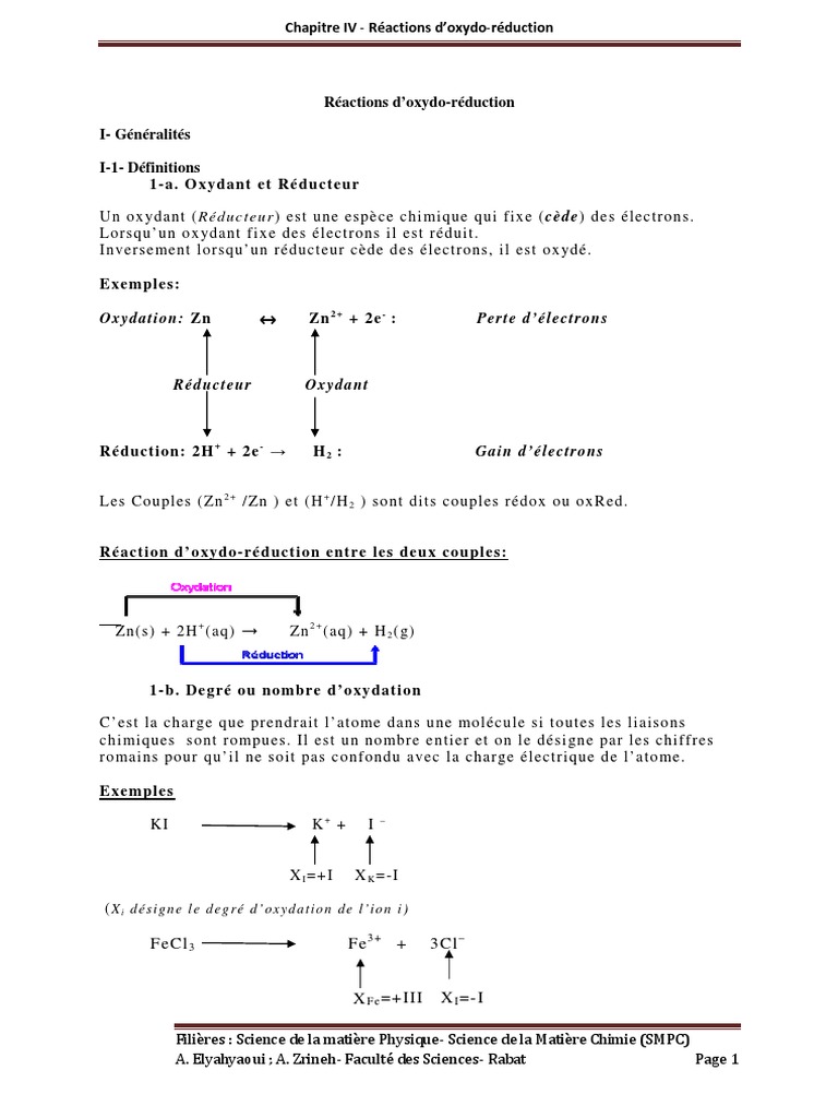 Réactions d'Oxydo-Réduction et Degrés d'Oxydation | PDF | Réaction d'oxydoréduction | Électrochimie