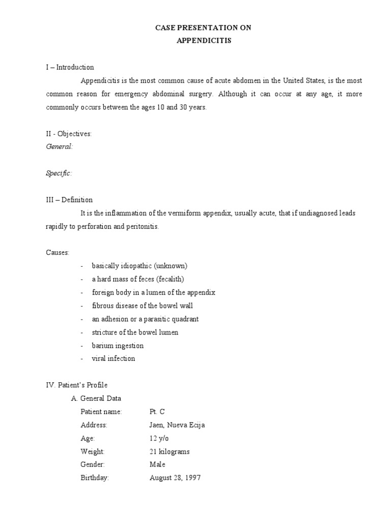 Case Study: Appendicitis in a 12-Year-Old | PDF