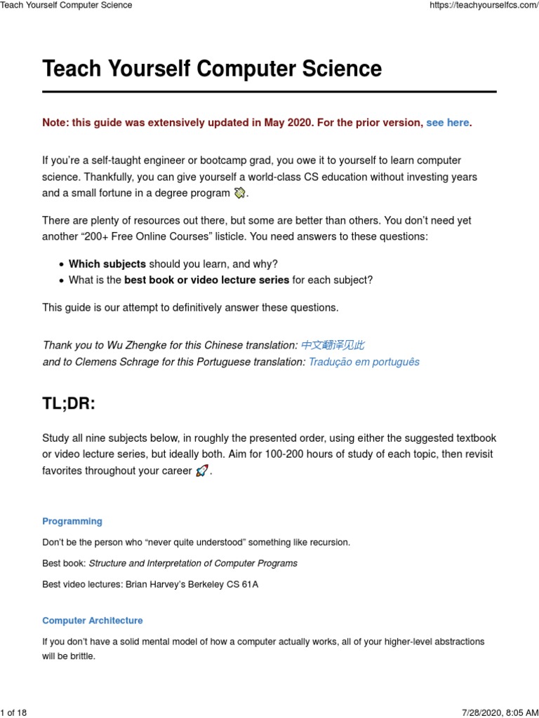 Teach Yourself Computer Science | PDF | Computer Science | Teaching ...