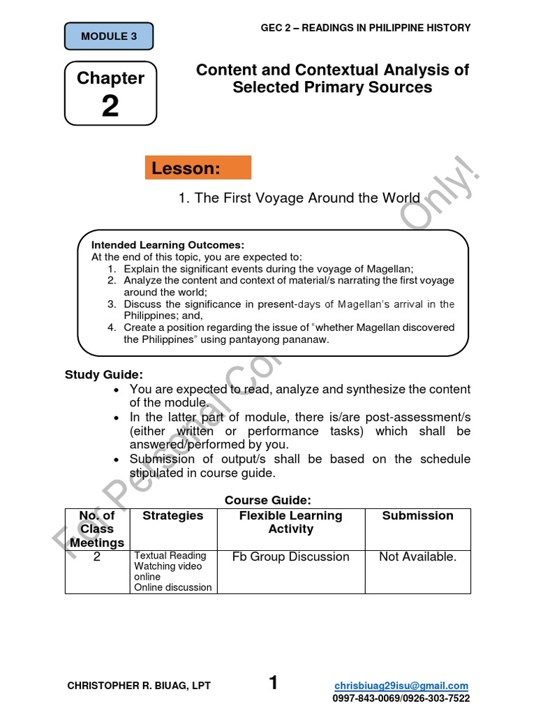 Content and Contextual Analysis of Selected Primary Sources: 1. The ...