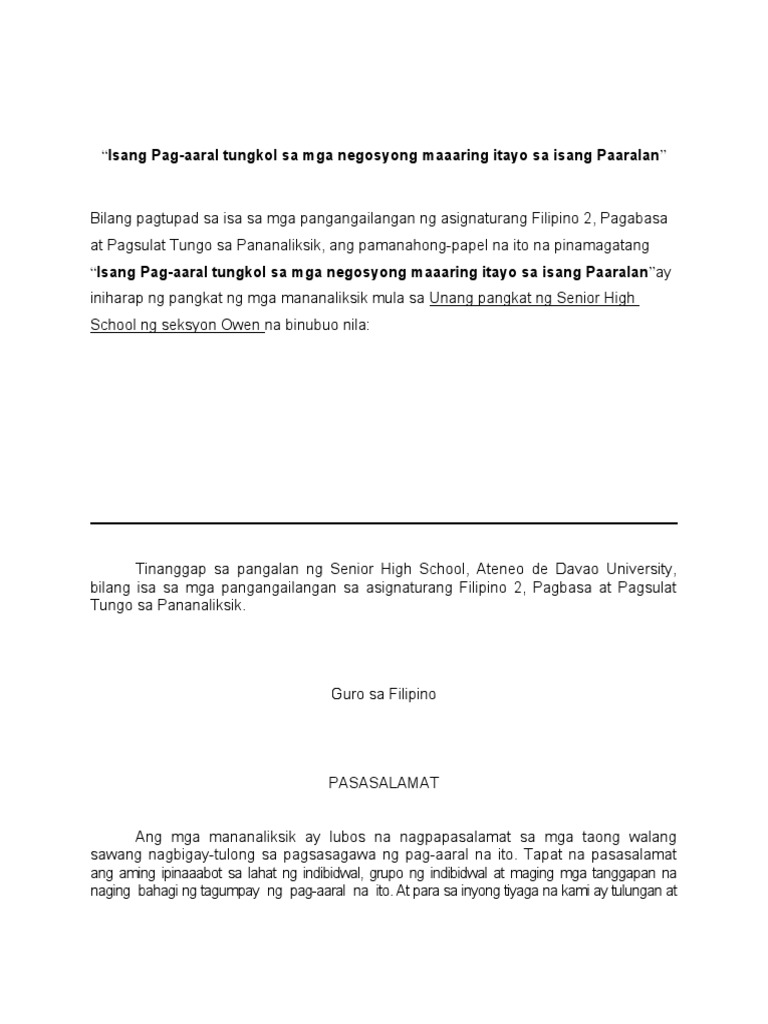 Ang Pag-Aaral Tungkol Sa Negosyo Na Patok Sa Paaralan | PDF