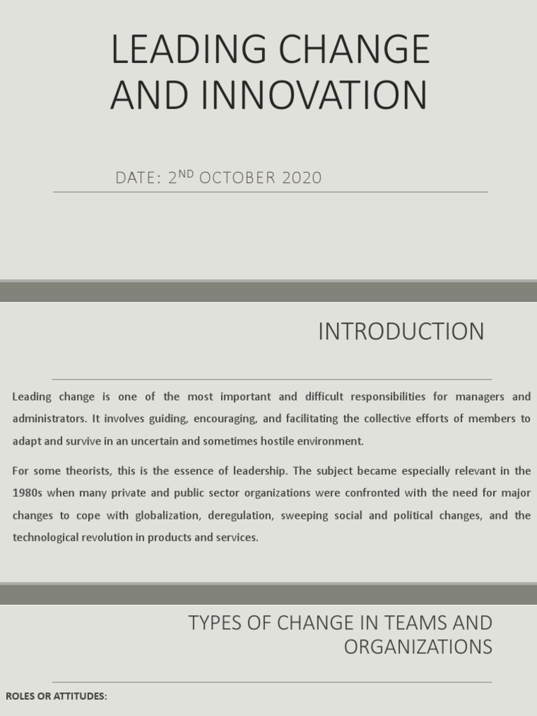 Leading Change and Innovation: Date: 2 OCTOBER 2020 | PDF | Strategic ...
